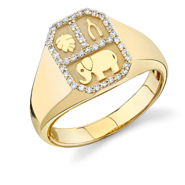 Sydney Evan -GOLD & DIAMOND SMALL RECTANGULAR TRICON SIGNET RING ...